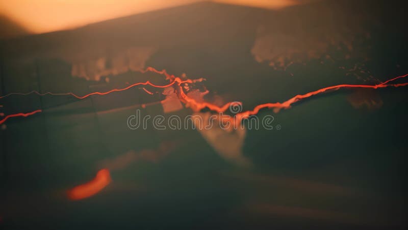 An Video Depicting a World Map with a Prominently Visible Red Line ...