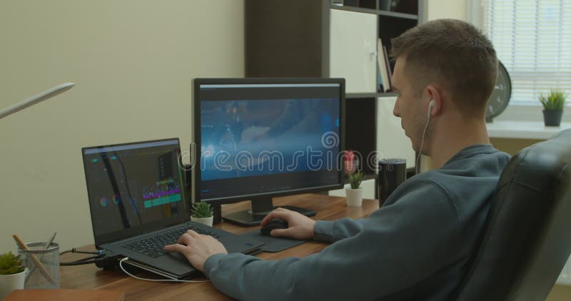 Video Editing on a Computer with Two Monitors. Monitor the Computer and ...