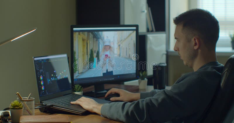 Video Editing on a Computer with Two Monitors. Monitor the Computer and ...