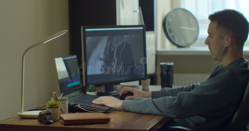 Video Editing on a Computer with Two Monitors. Monitor the Computer and ...