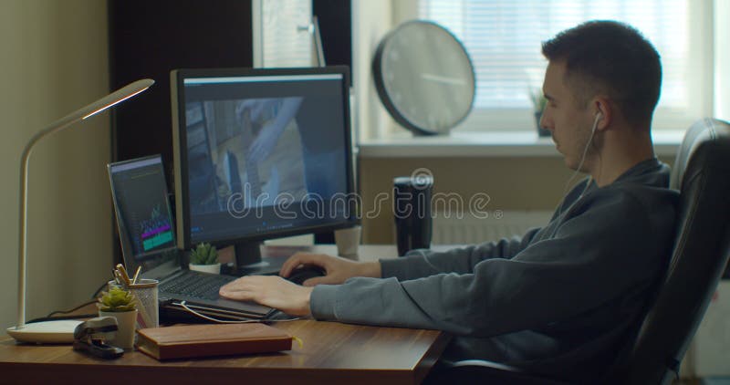 Video Editing on a Computer with Two Monitors. Monitor the Computer and ...