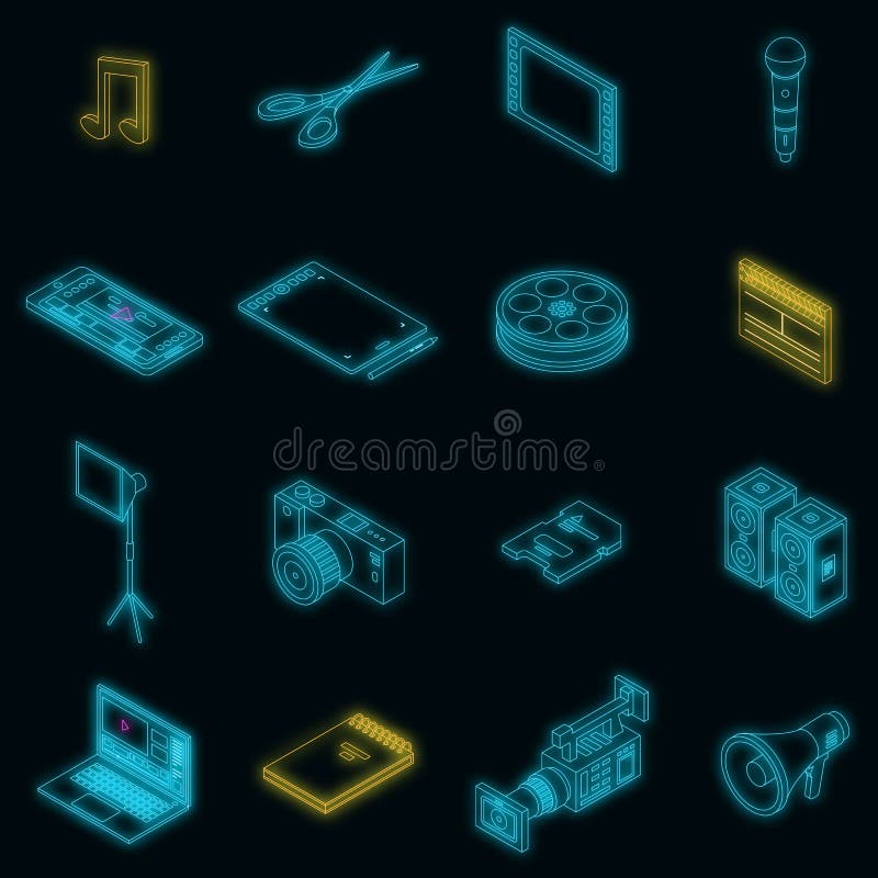 Video Editing Icons Set Vector Neon Stock Illustration - Illustration ...