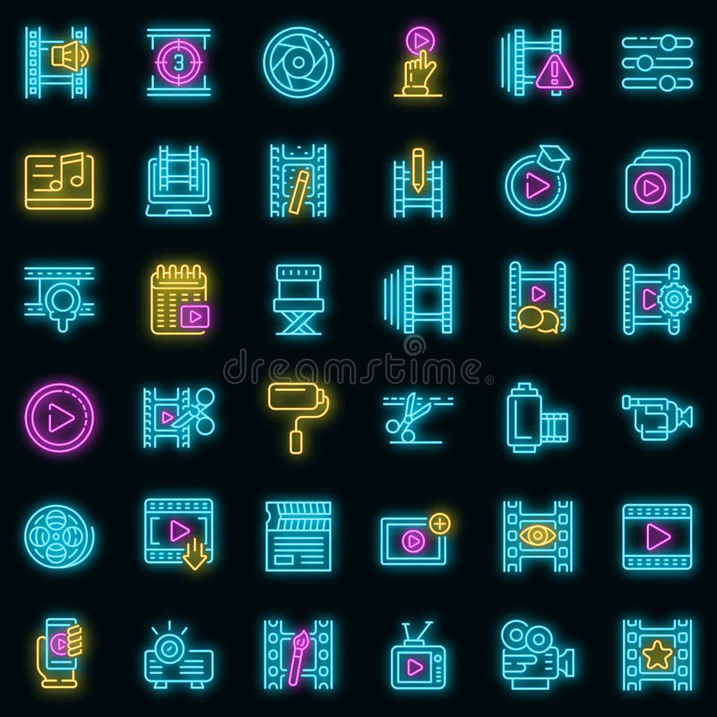 Video Editing Icons Set Vector Neon Stock Vector - Illustration of roll ...