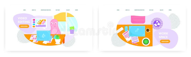 Video Editing Landing Page Design, Website Banner Vector Template Set ...