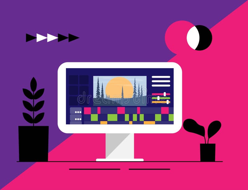 Video Editing Program on Computer Flat Style Colors Stock Vector ...