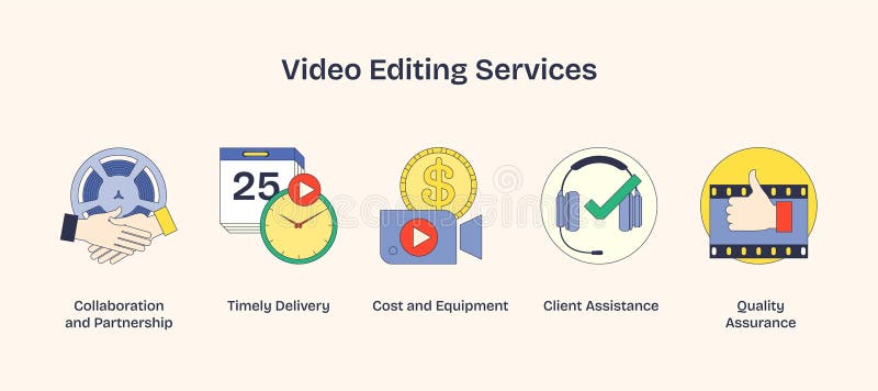 Video Editing Services Visualized with Icons of Collaboration, Timely ...