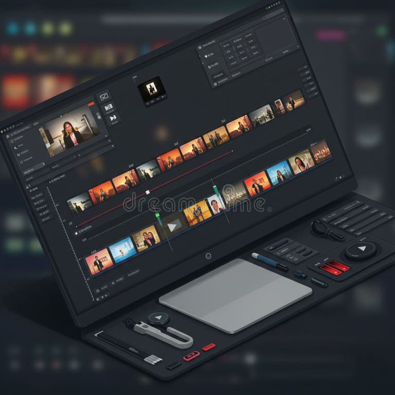 Video Editing Software Displayed on a Computer Screen with a Timeline ...