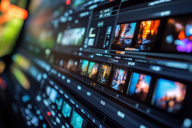 Video Editing Software Interface with Multiple Thumbnails a Closeup ...