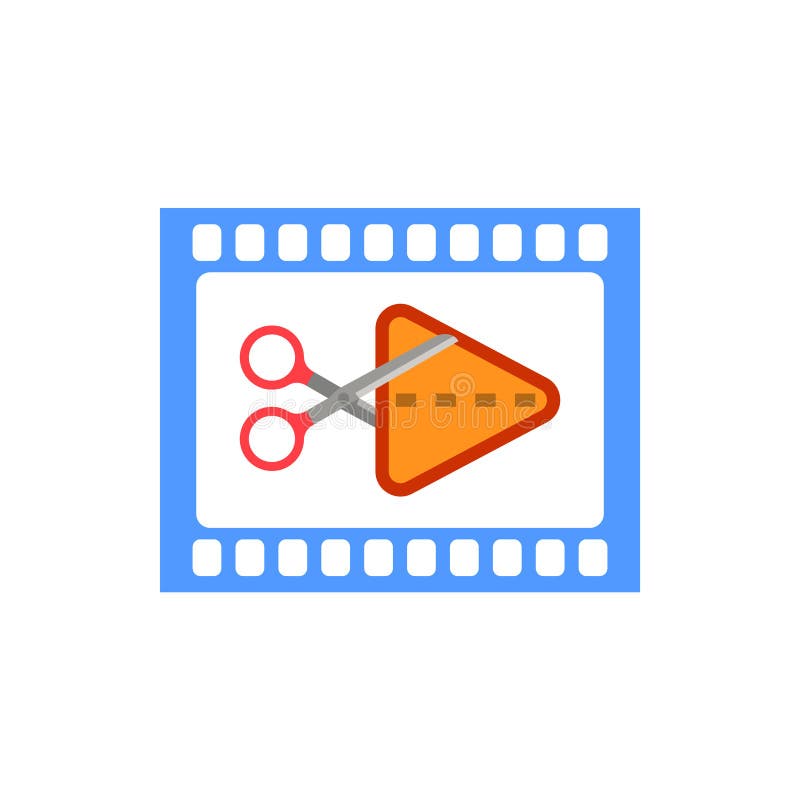 Video Editing. Triangular Video Playback Symbol with Scissors and Strip ...