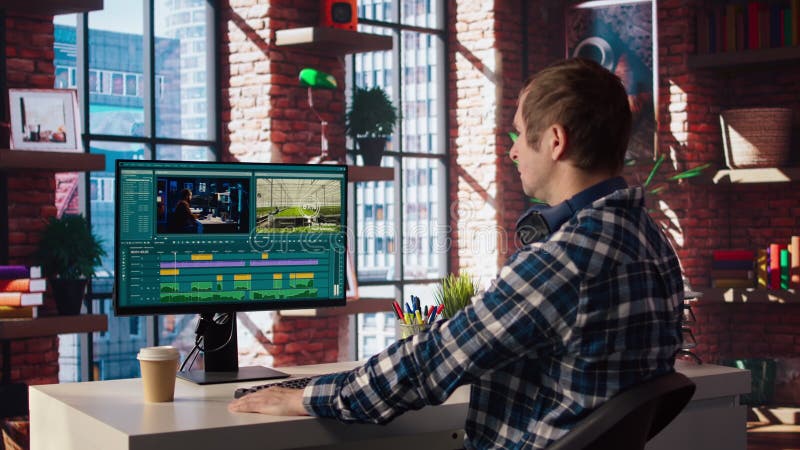 Video Editor Analyzing Film Montage on Computer Stock Video - Video of ...