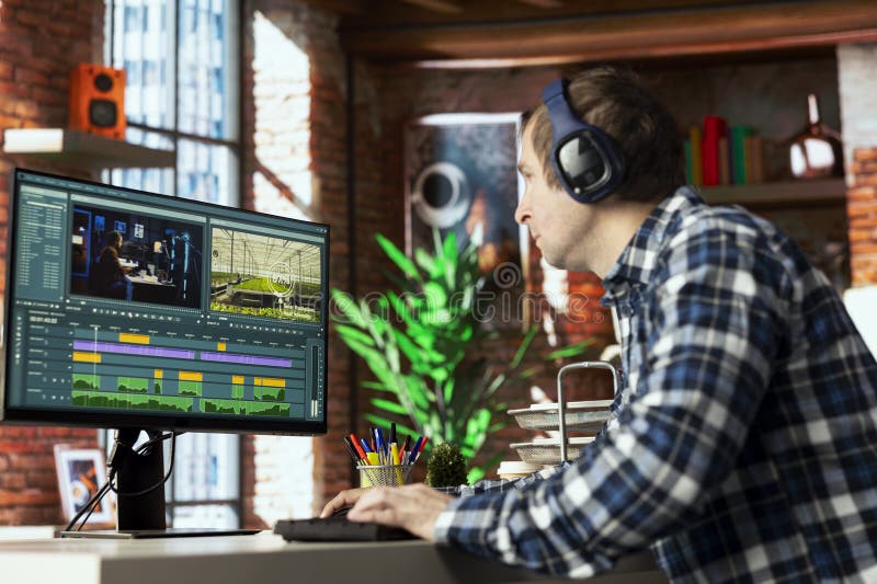 Video Editor Analyzing Film Montage Pc Screen Editing Color Grading ...