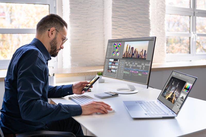 Video Editor or Designer Using Editing Software Tech Stock Photo ...