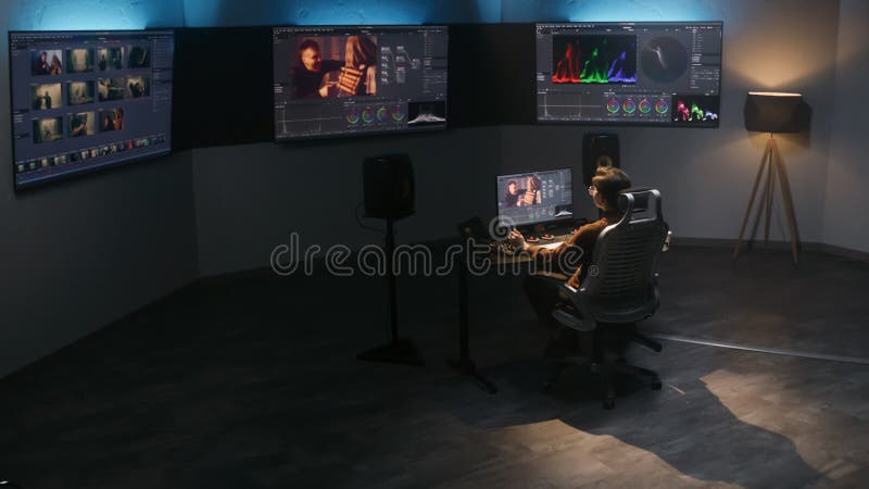 The Video Editor Makes Color Grading for Movie Stock Photo - Image of ...