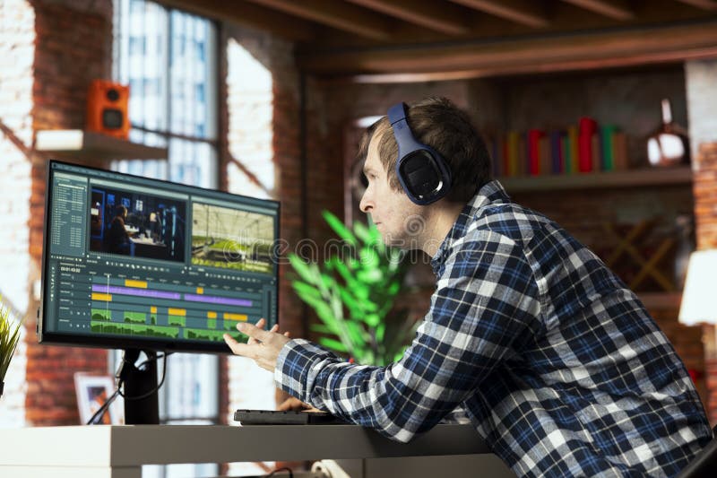 Video Editor Selecting Key Frames Doing Montage Working Home Stock ...