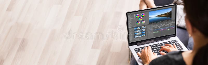 Video Editor Software on Laptop Computer Stock Image - Image of office ...