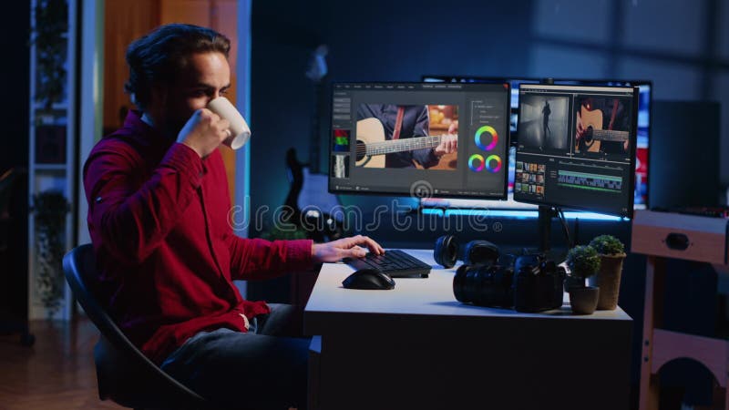 Video Editor Starting Work on Film Montage, Using Specialized Software ...