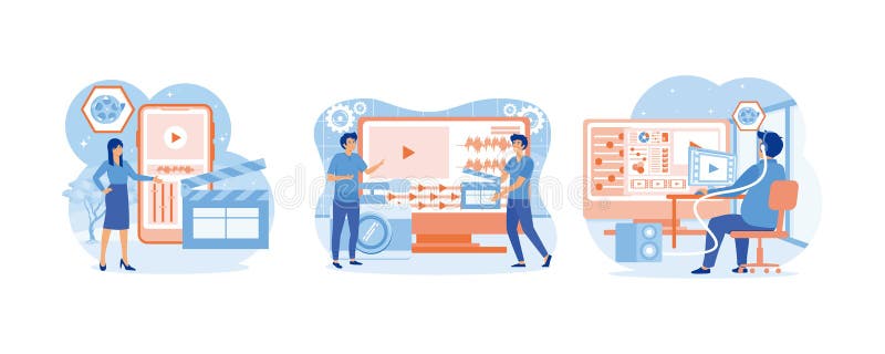 Video Editor Studio. Persons Concept with Camera Work and Footage ...