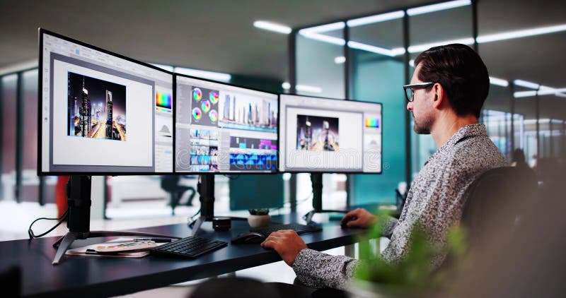 Video Editor Tech Job Using Computer Stock Image - Image of video ...