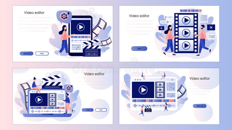 Video Editor. Tiny People Making Multimedia Content Production and ...