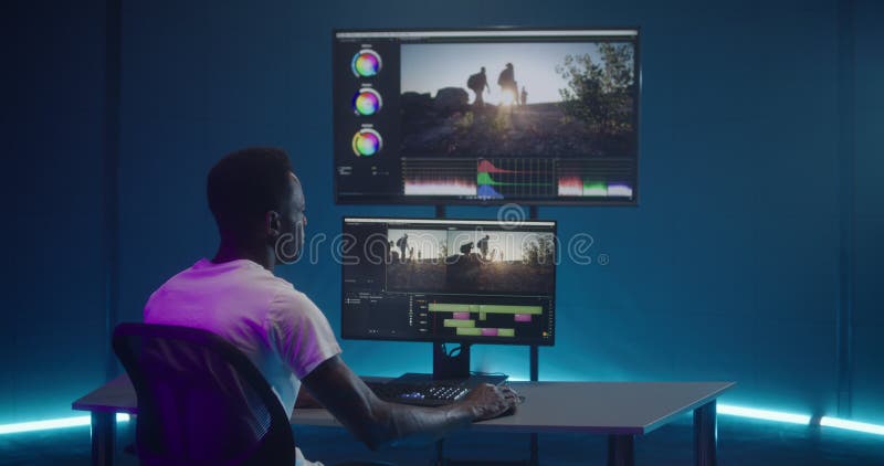 Video Editor at Work in Editing Room Stock Footage - Video of computer ...