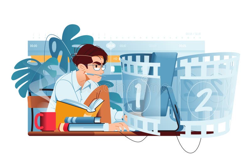 Video Editor at Work Vector Illustration. Stock Vector - Illustration ...