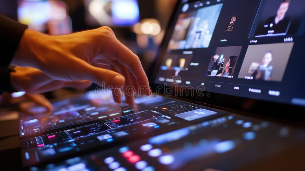 Video Editor Working with Advanced Software and Control Panel Stock ...