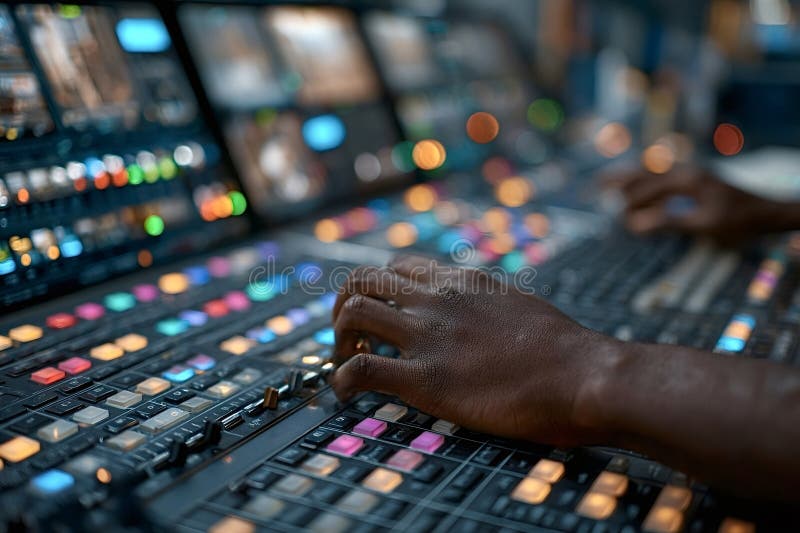 Video Editor Working with Editing Software and Hardware Panel Mixing ...