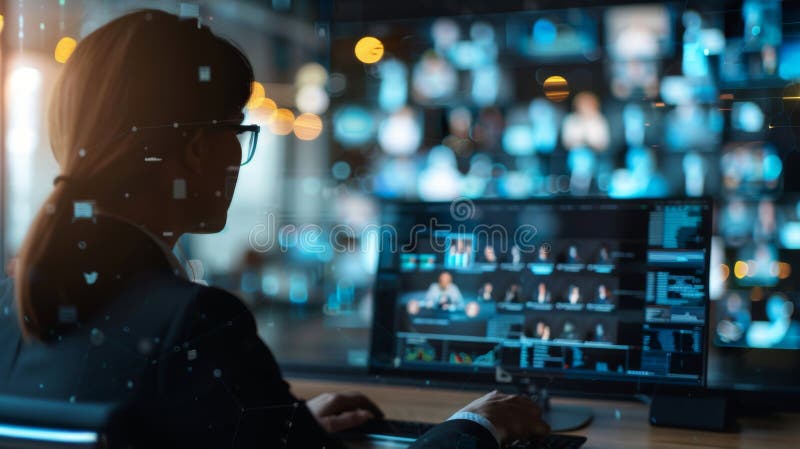 Video Editor Working in a Modern Studio at Night Stock Photo - Image of ...