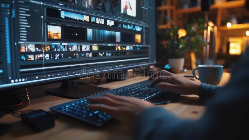 Video Editor Working on a Project in a Cozy Home Studio Stock Video ...