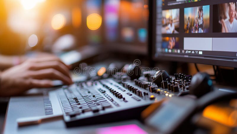 A Video Editor Works Diligently at a Professional Editing Console ...