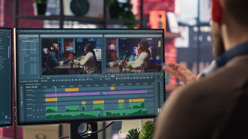 Video Editors Team Working with AI Chatbot and Montage Maker Software ...