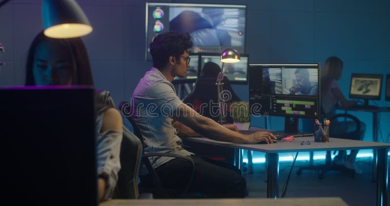 Video Editors at Work in Editing Room Stock Image - Image of indoors ...