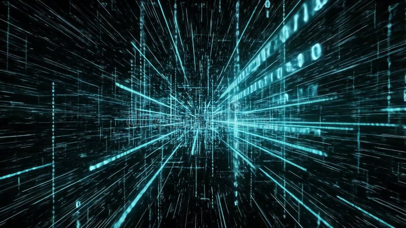 Abstract Digital Background with Binary Code and Glowing Lines Tunnel ...