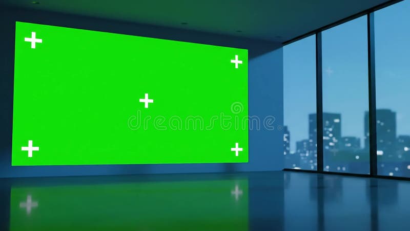 Modern Office Interior with Green Screen and City View Background ...