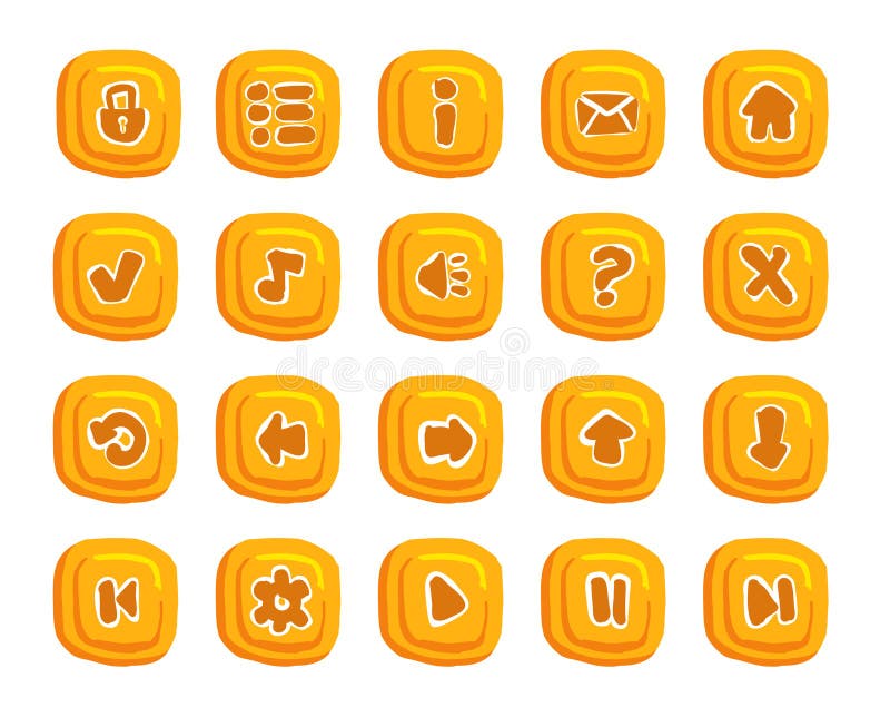 Video Game Button Set in Cartoon Style, Flat Vector Illustration ...