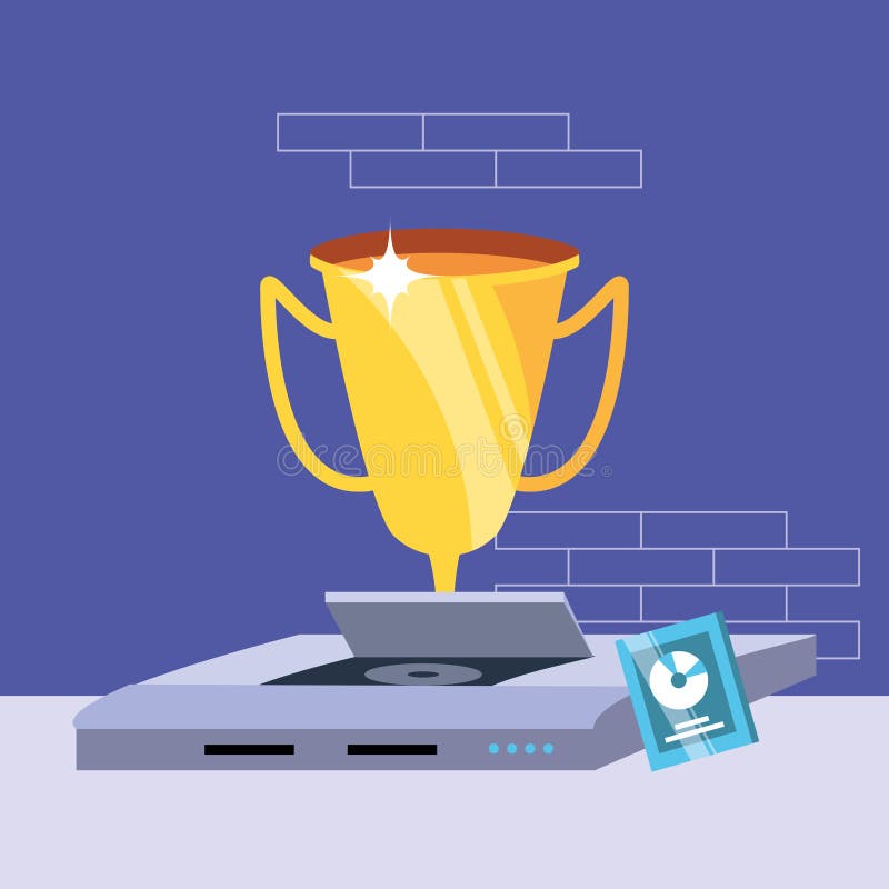 Video Game Console with Compact Disk and Trophy Stock Illustration ...