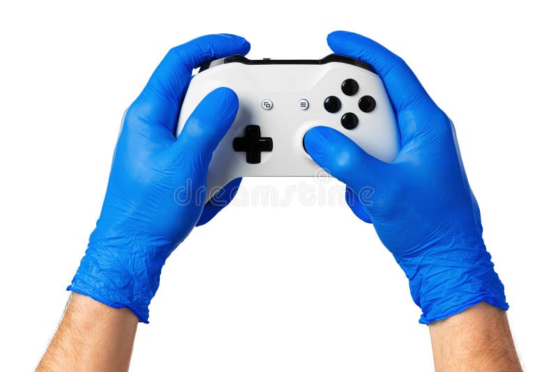 Video Game Console Controller in Gamer Gloved Hands. Games during ...
