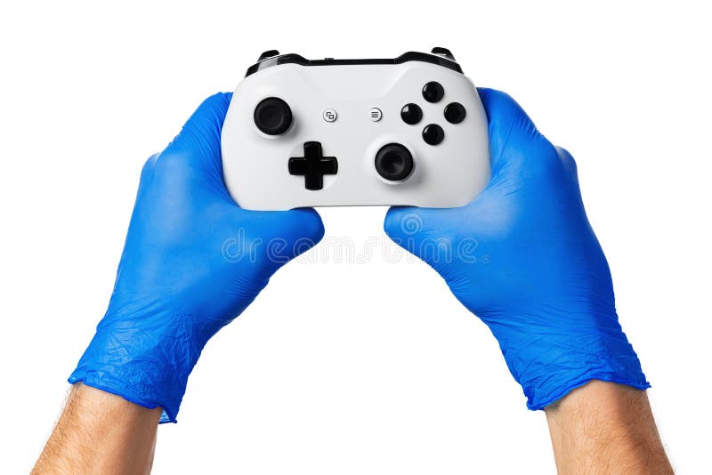 Video Game Console Controller in Gamer Gloved Hands. Games during ...