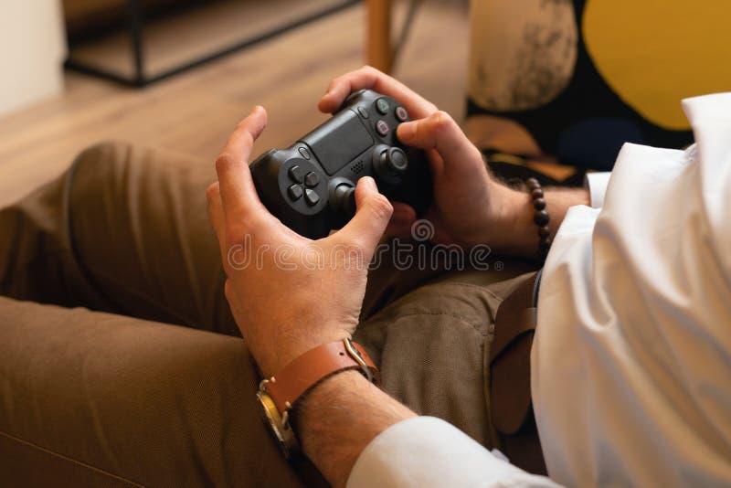 Video Game Console Controller in Gamer Hands. Side View Stock Image ...