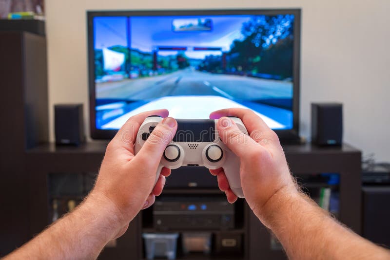 Video Game Console Controller in Man Hands Stock Image - Image of hands ...