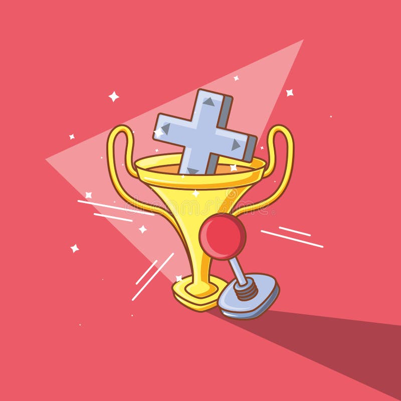 Video Game Control Joystick and Trophy Cup Stock Illustration ...