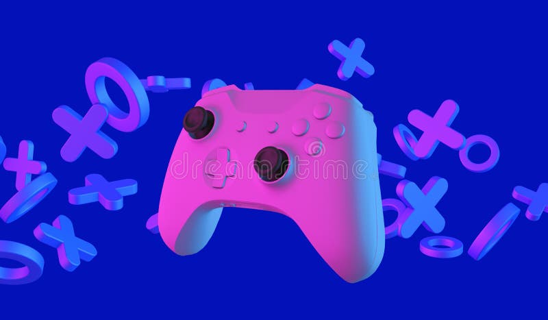 Video Game Controller and Abstract Shapes with Neon Stylized Lighting ...