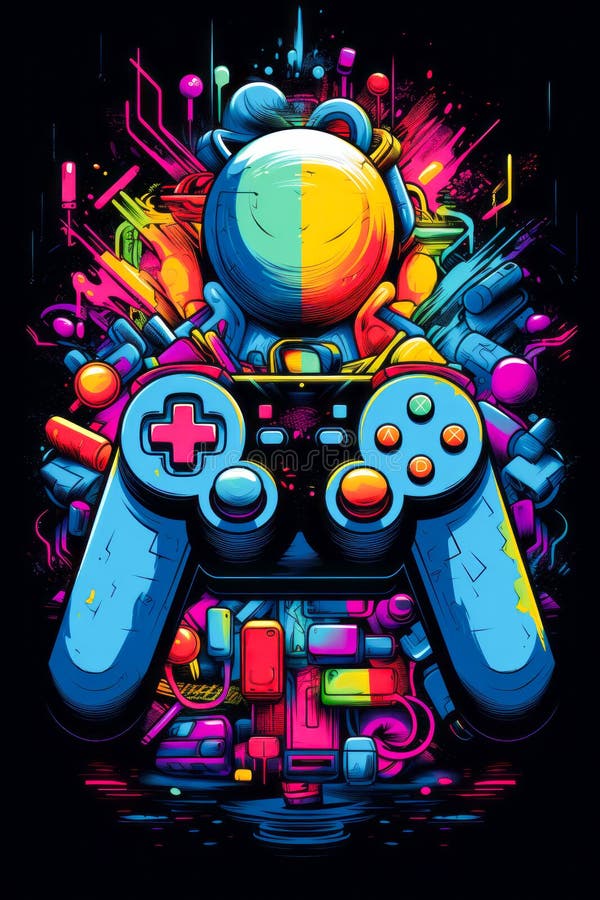 Colorful Video Game Controller On Black Background Generative Ai Stock Image Image Of Control
