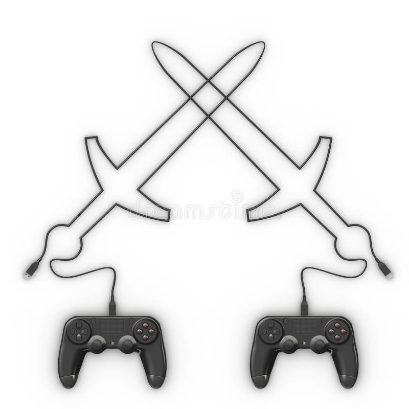 Video Game Controller with Cable Shaping Sword Fight Stock Illustration ...