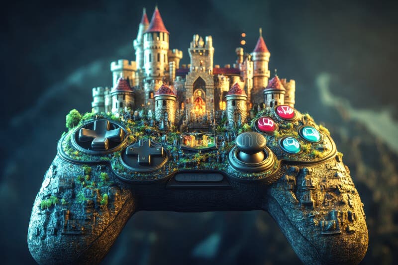 A Video Game Controller with a Castle on it Stock Illustration ...