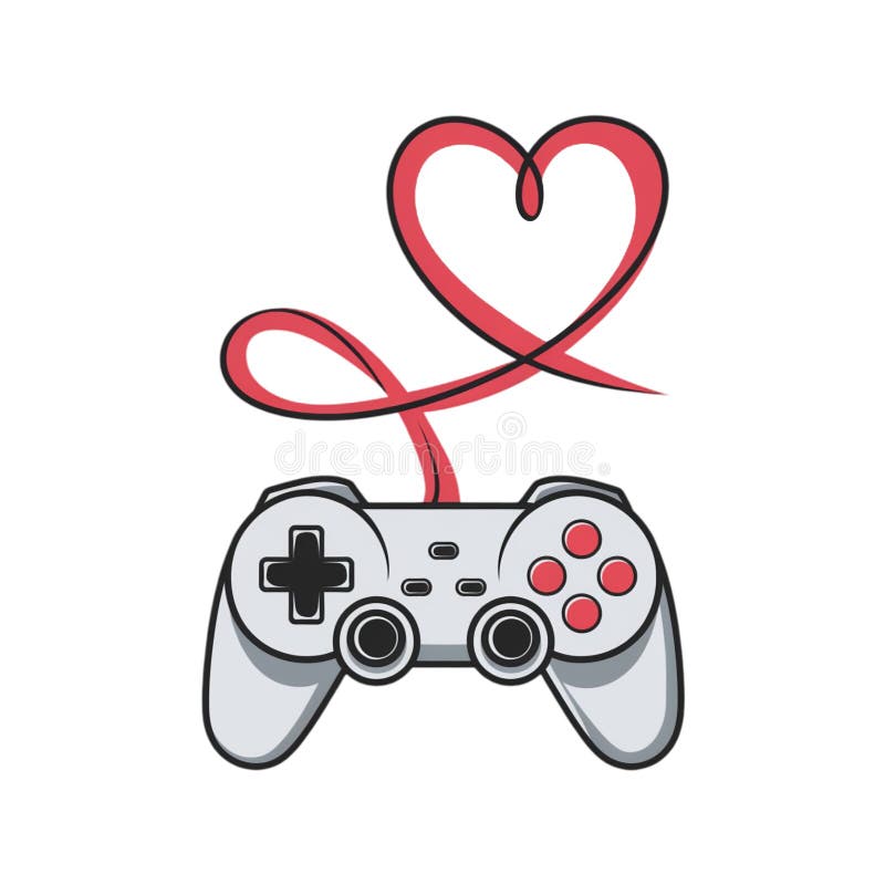 A Video Game Controller is Depicted with Its Cable Forming a Heart Shape Above it, Symbolizing a ...