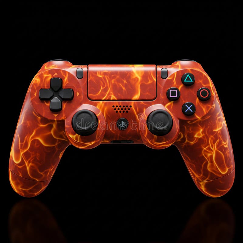 A Video Game Controller with a Fiery Flame Design, Featuring a Classic ...
