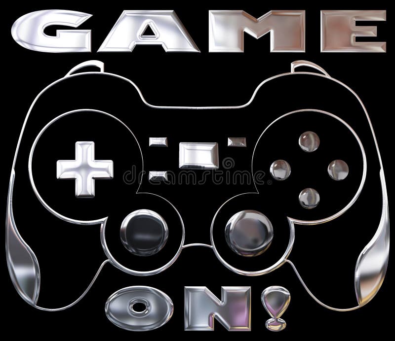 Video Game Controller and Game on in Chrome Metal Colors Isolated on ...
