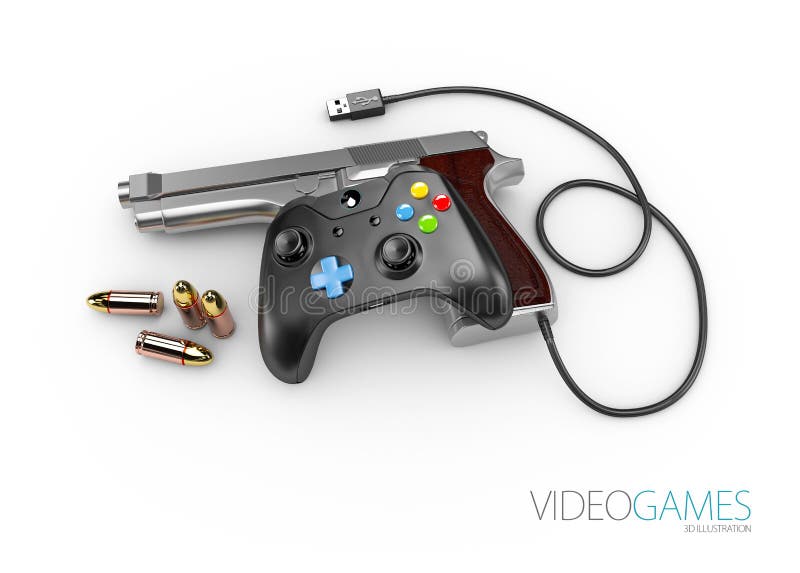 Video Game Controller with Gun and Bullets, 3d Illustration Stock ...