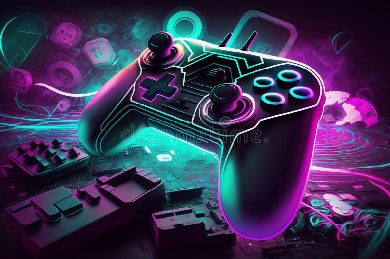 Video Game Controller, Neon, Gaming. Background Stock Illustration ...